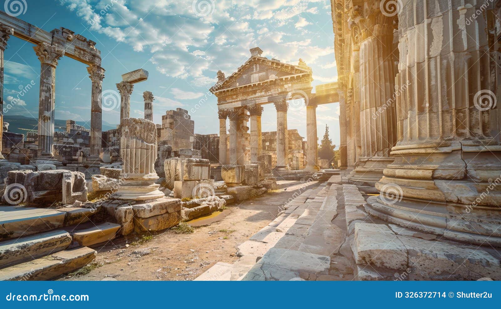 Ancient Ruins Landscape Vector Illustration | CartoonDealer.com #301141344