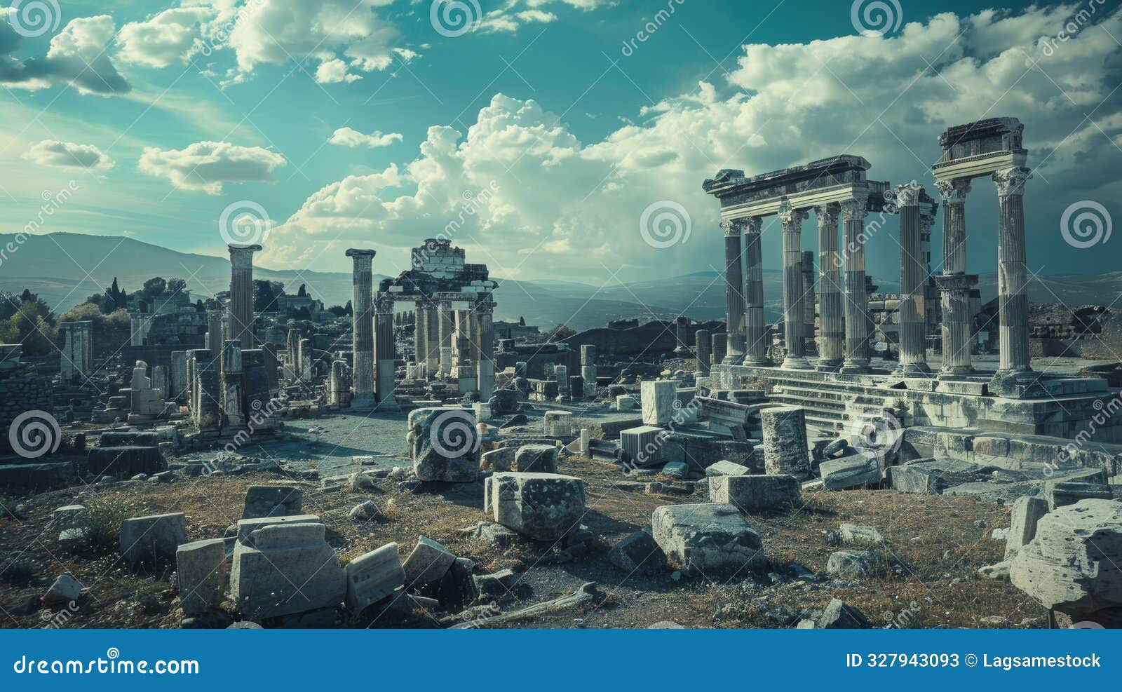 Ancient Ruins Brought To Life through a Modern Lens Stock Illustration ...