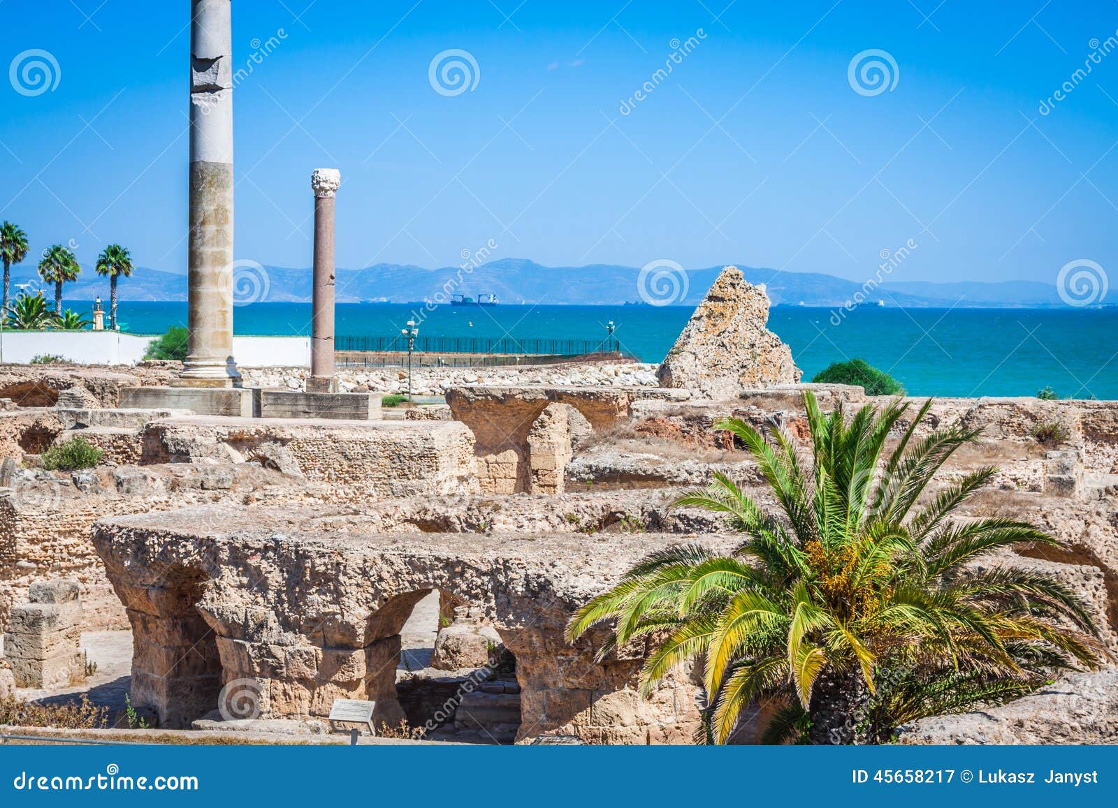 Ancient Ruins at Carthage, Tunisia with the Mediterranean Sea in Stock ...