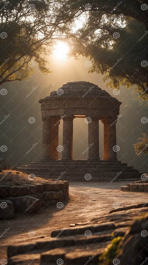 Ancient Ruins of a Circular Temple with a Sunbeam. Stock Photo - Image ...