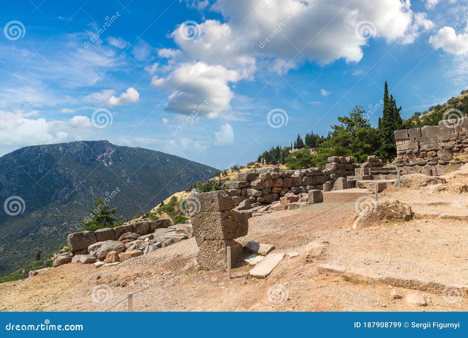 Ancient ruins in Delphi stock image. Image of architecture - 187908799