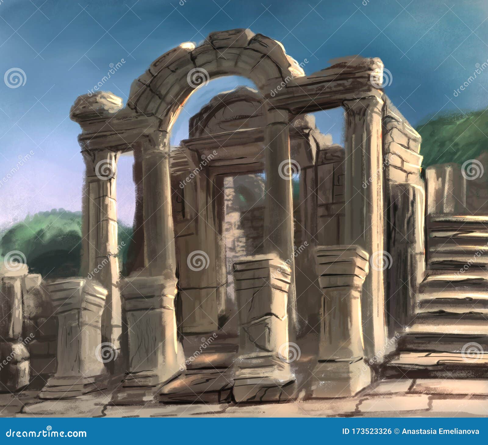 The Ancient Ruins Digital Illustration Stock Photo - Image of ...