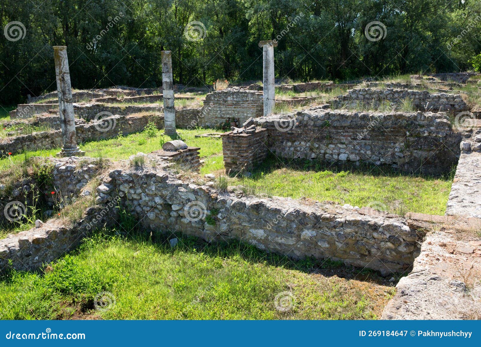 Ancient ruins in Dion stock image. Image of sidewalk - 269184647