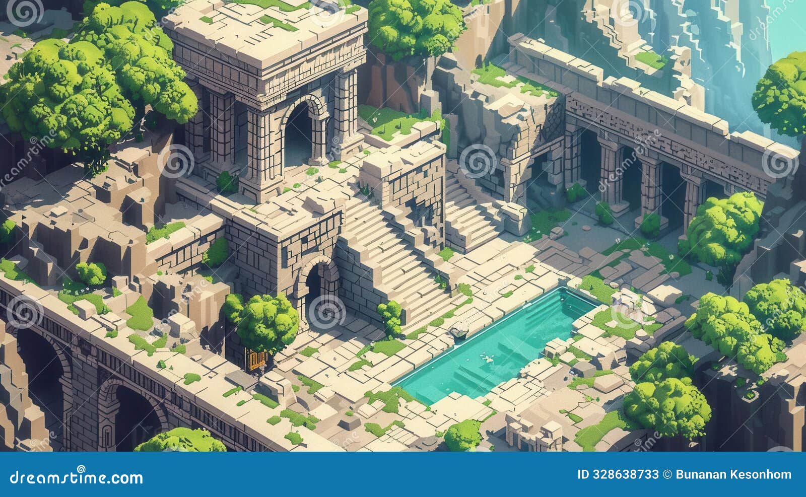 Ancient Ruins Flat Design Top View Archaeological Theme Pixel Art ...