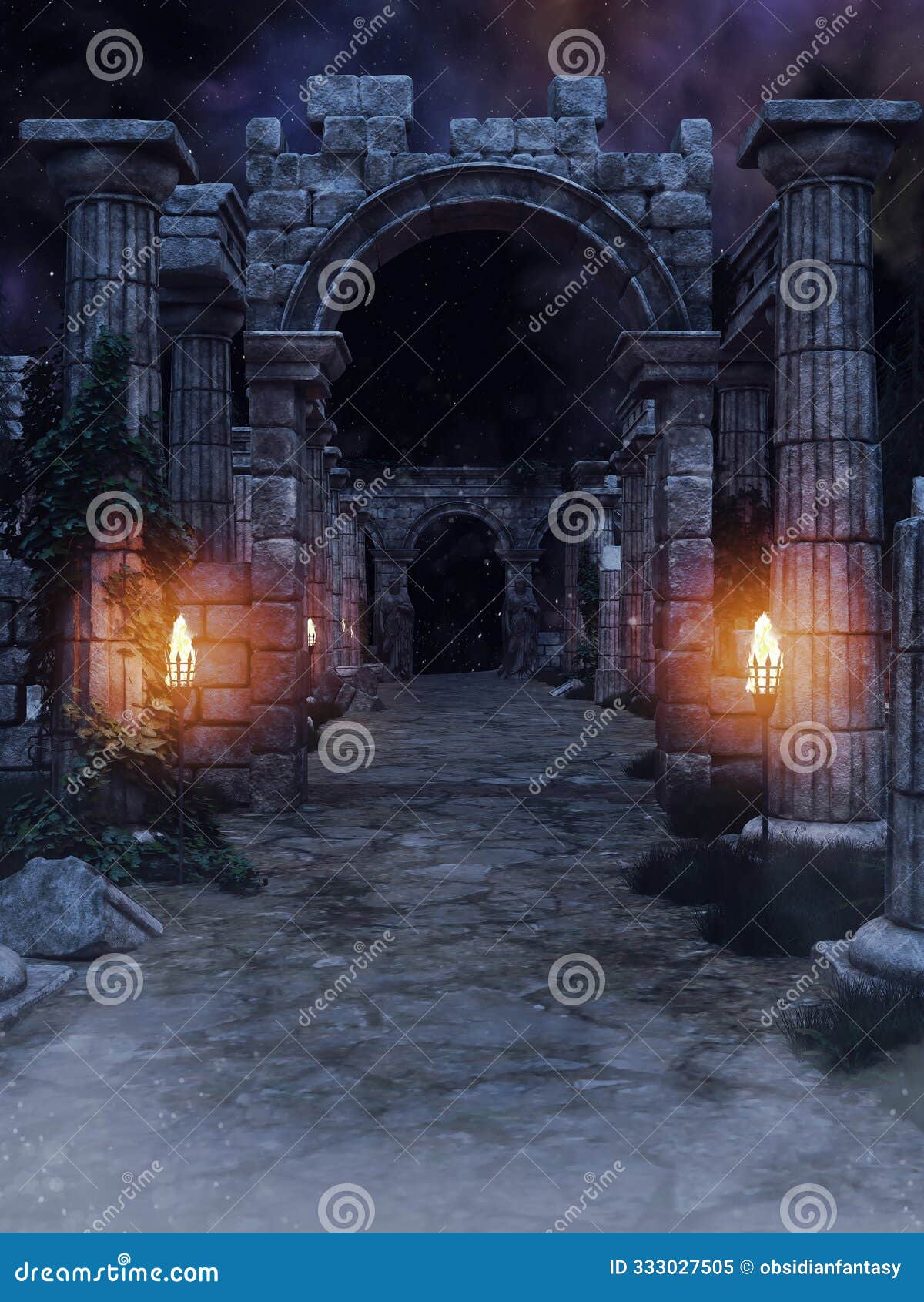 Arches With Torches Background Royalty-Free Illustration ...