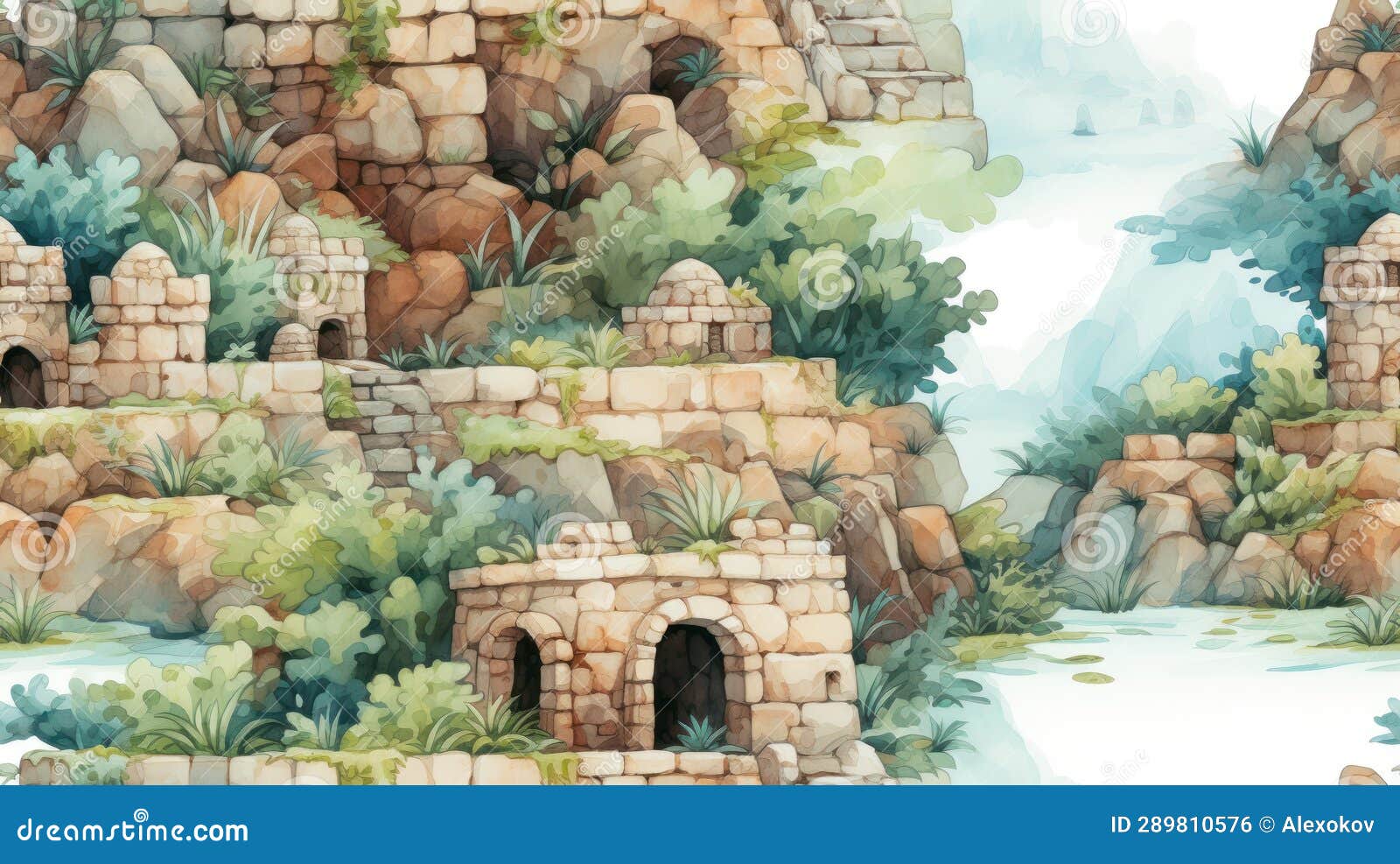 Ancient Ruins and Temples: Handpainted Watercolor Seamless Pattern AI ...