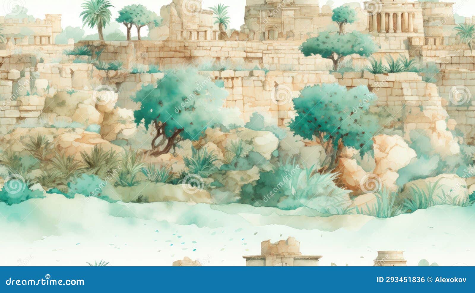 Ancient Ruins and Temples: Handpainted Watercolor Seamless Pattern AI ...
