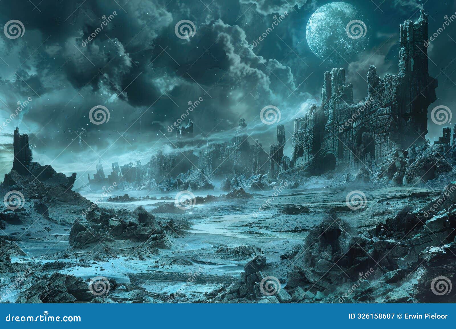 Ancient Ruins Under the Light of the Moon Stock Image - Image of design ...