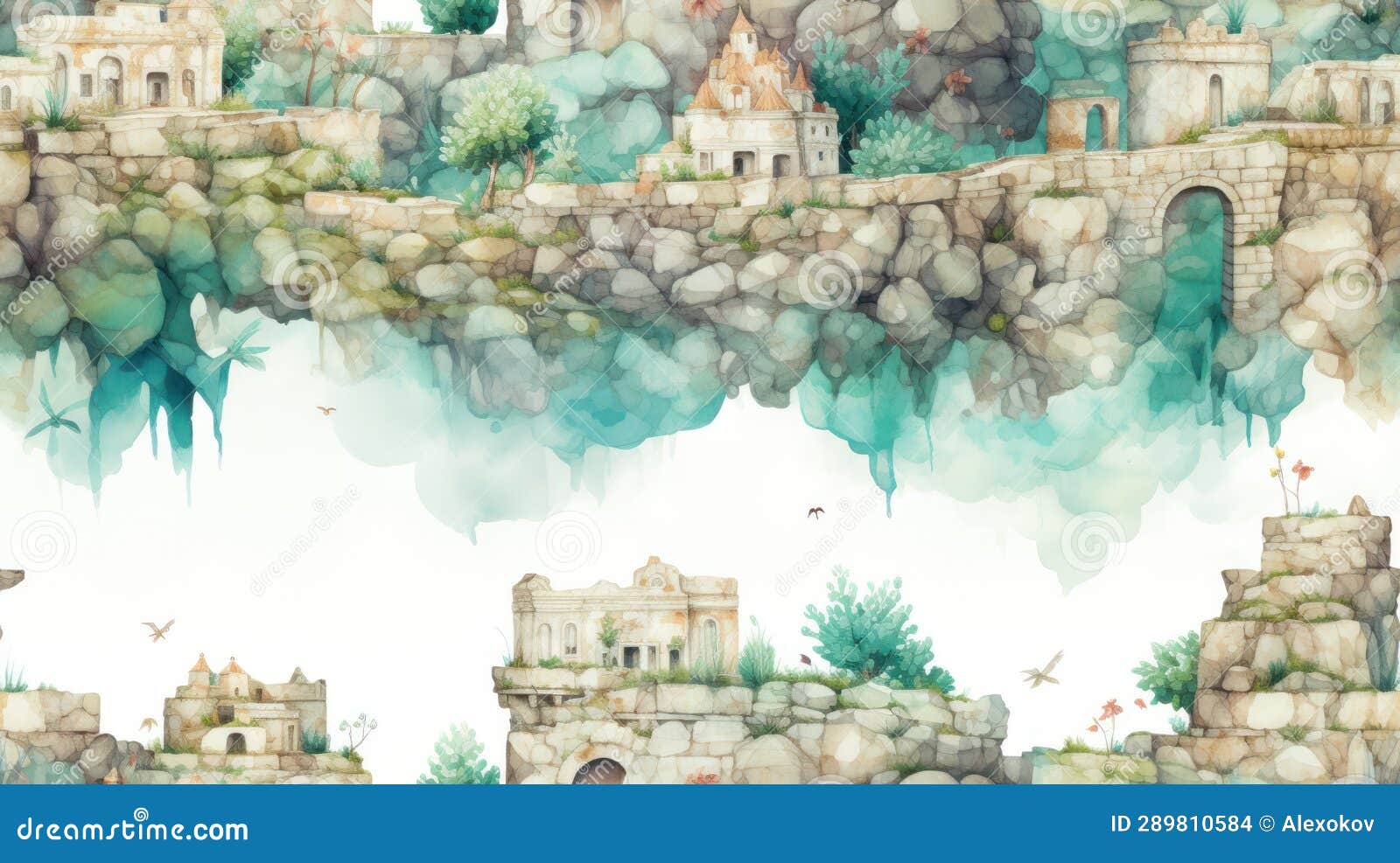 Ancient Ruins Watercolor Seamless Pattern AI Generated Stock ...