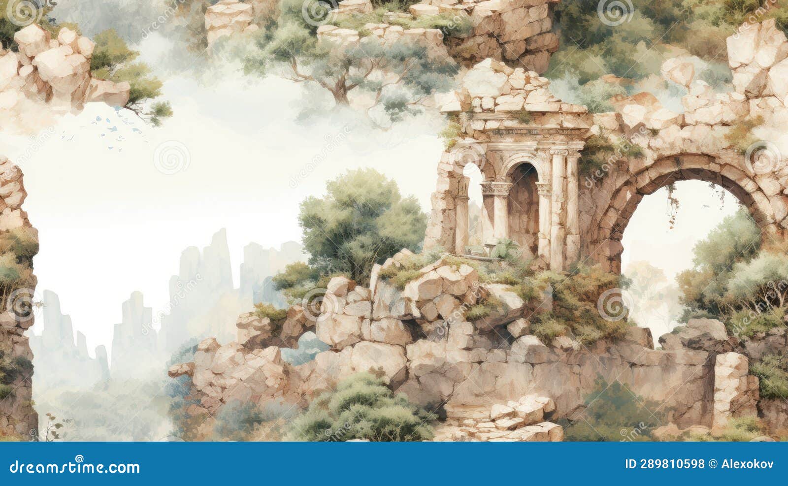 Ancient Ruins Watercolor Seamless Pattern AI Generated Stock ...
