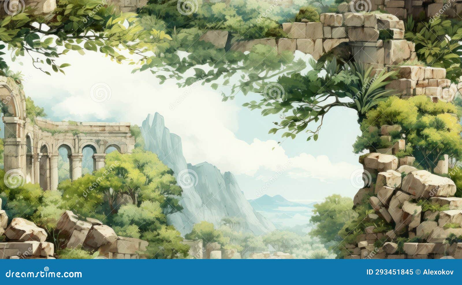 Ancient Ruins Watercolor Seamless Pattern AI Generated Stock ...