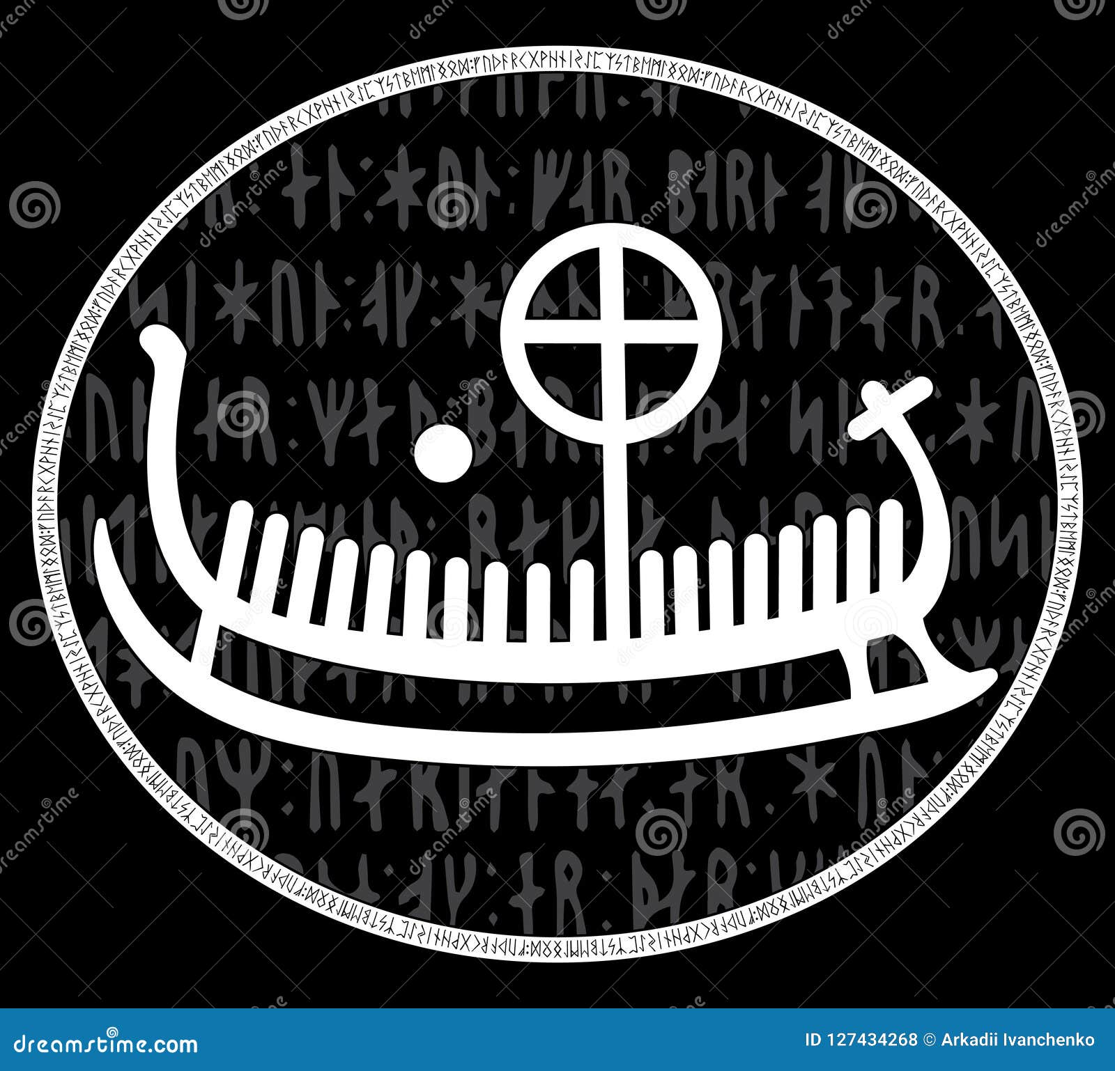 Ancient Runestone With Engraved Scandinavian Pattern And Runes Cartoon ...