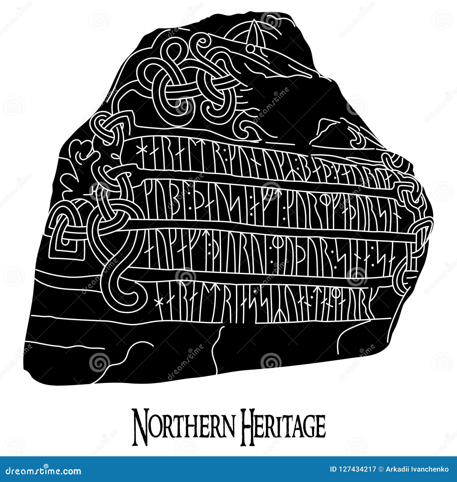 Ancient Runestone With Engraved Scandinavian Pattern And Runes Cartoon ...