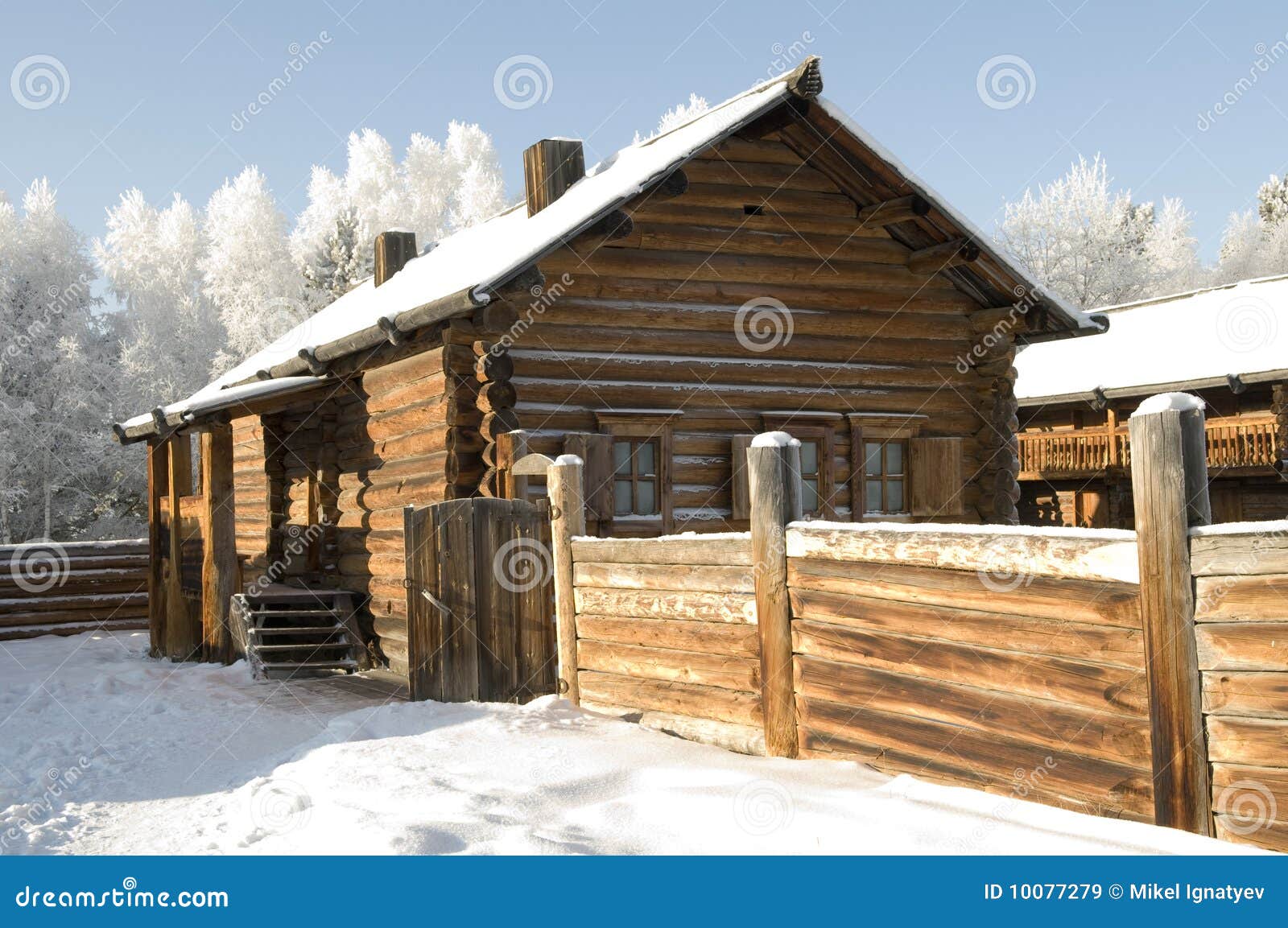 Ancient Russian Log Hut in the Winter Stock Image - Image of wooden ...