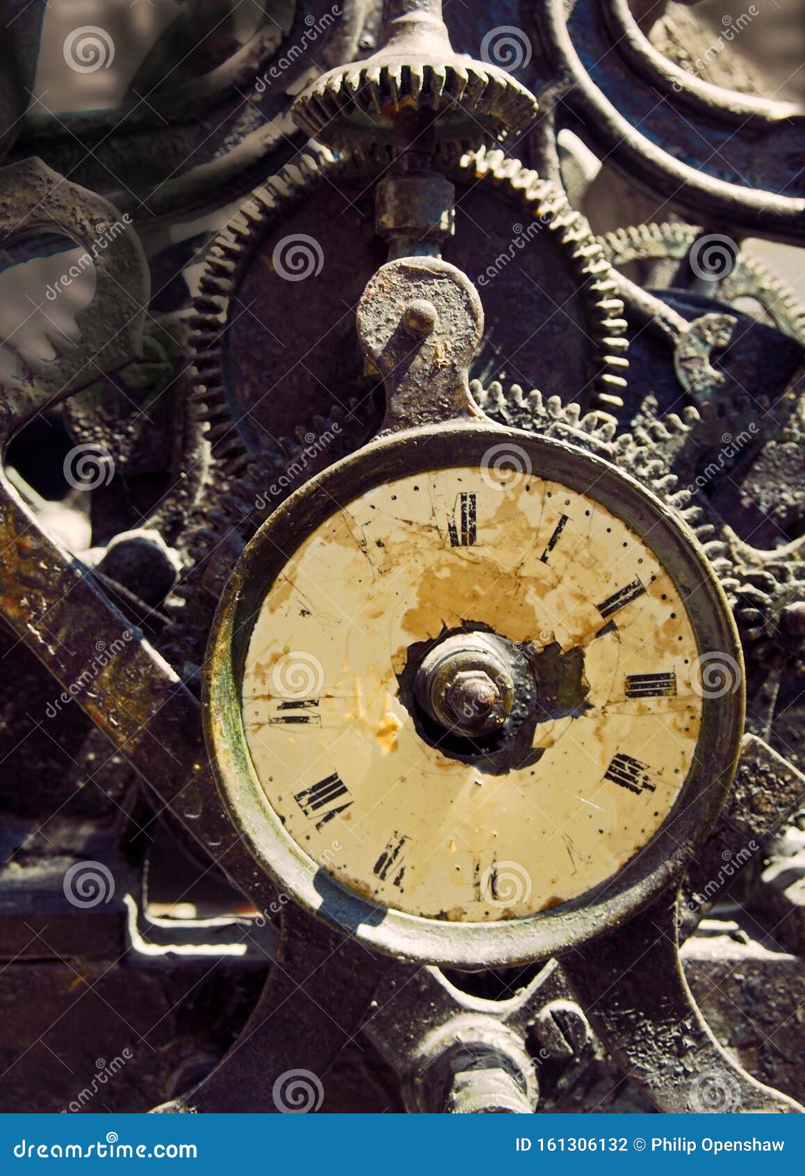 Ancient Rusty Iron Clock with Weathered Face and Exposed Complex ...