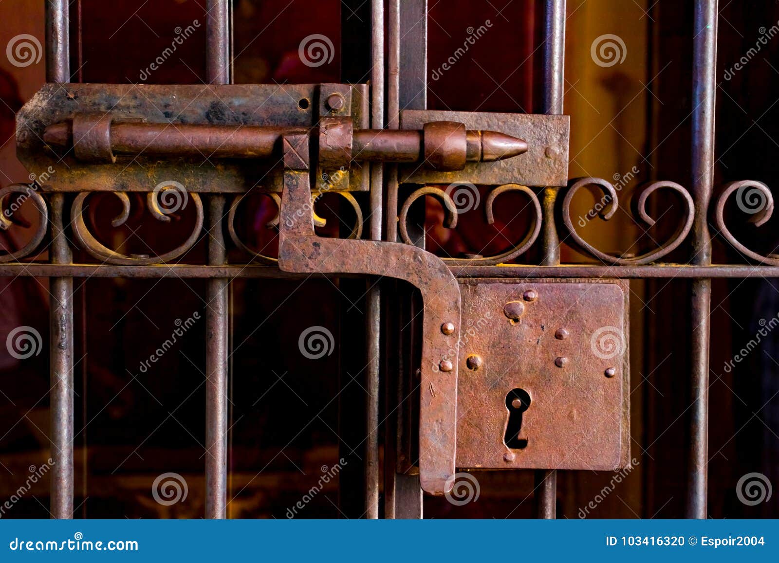 An Ancient Rusty Iron Lock with a Bolt. Stock Photo - Image of ...