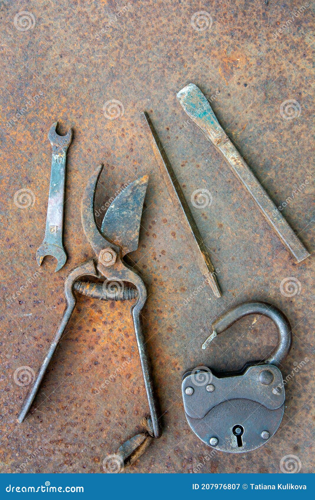 Ancient Rusty Tools on a Metal Surface. Steampunk Style Stock Image ...