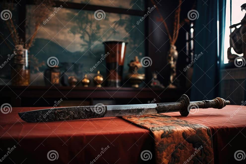Ancient Samurai Sword in Its Sheath on a Table Stock Illustration ...