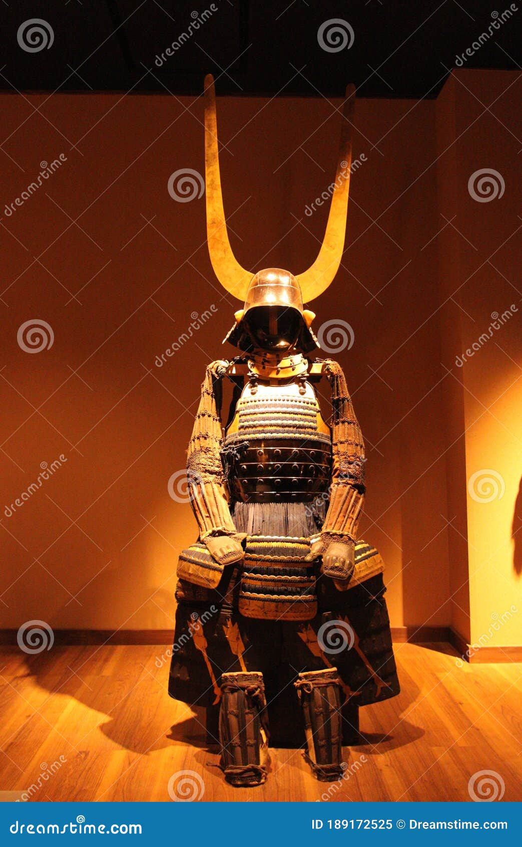 Ancient Samurai Warrior Harness in Dramatic Light with Huge Horn Helmet ...