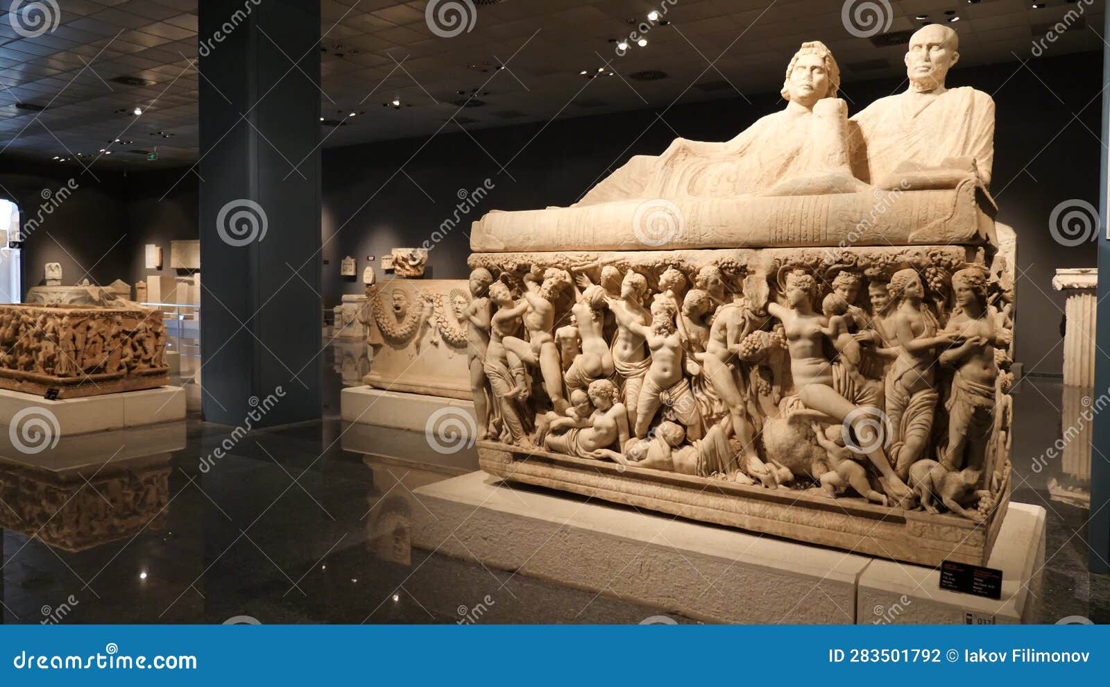 Ancient Sarcophagi With Reliefs Of Roman Period In Antalya