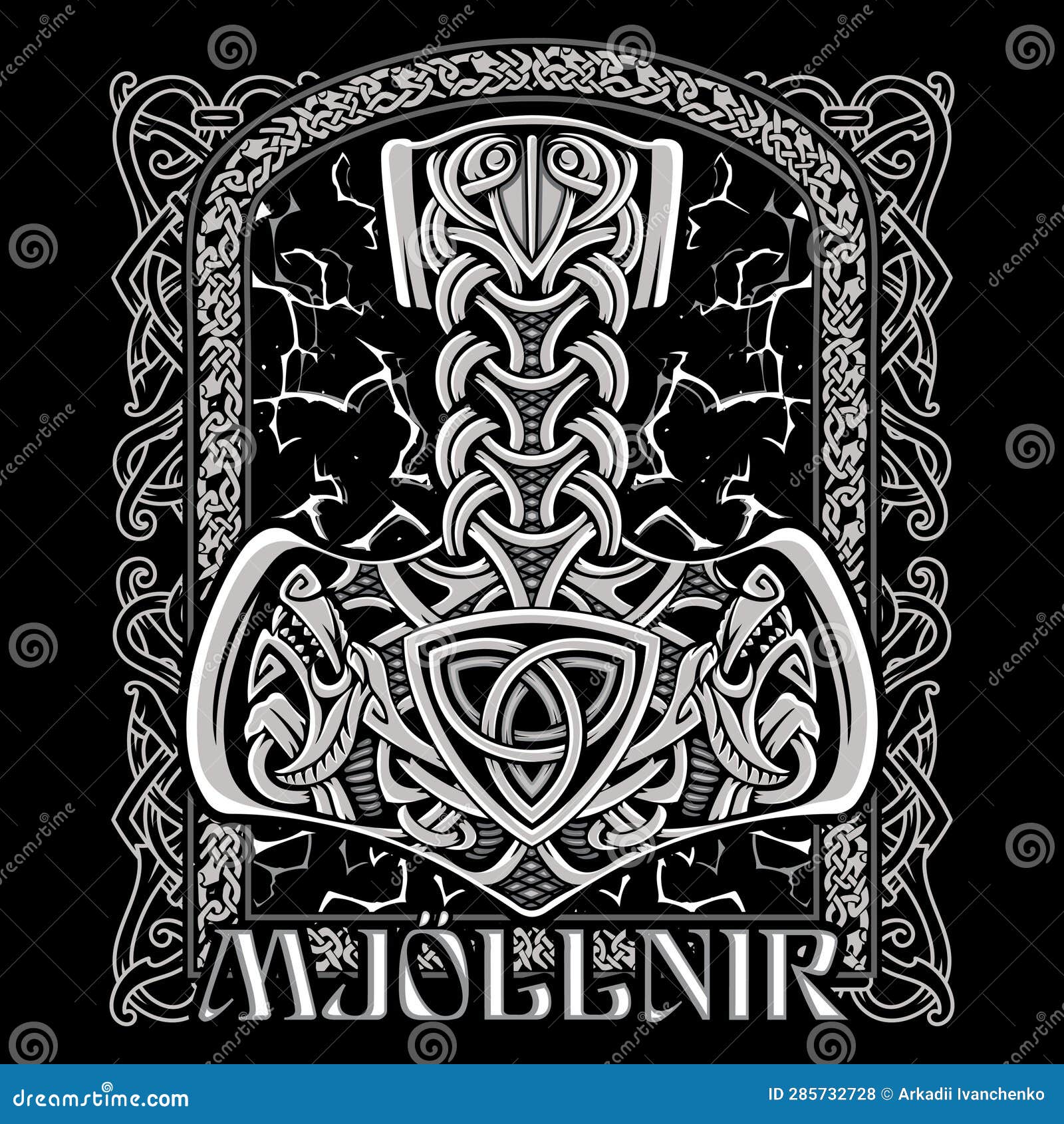 Thors Hammer - Mjolnir And Norse Runes Vector Illustration ...