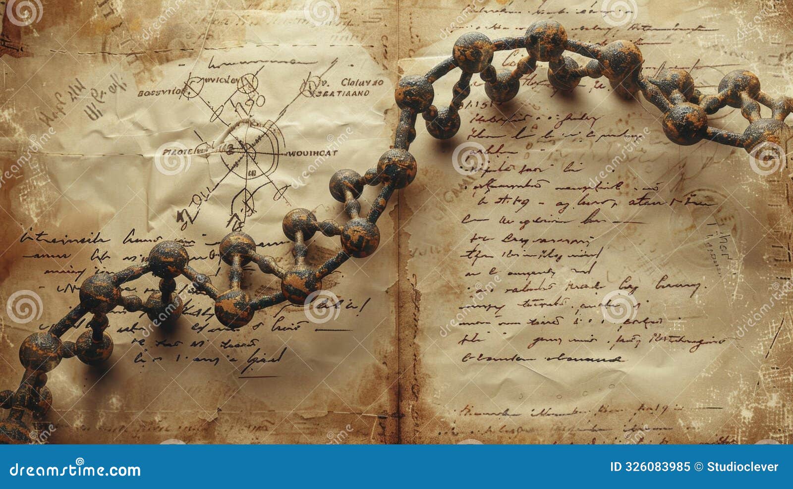 Ancient Scientific Manuscripts and DNA Model - Generative AI Stock ...