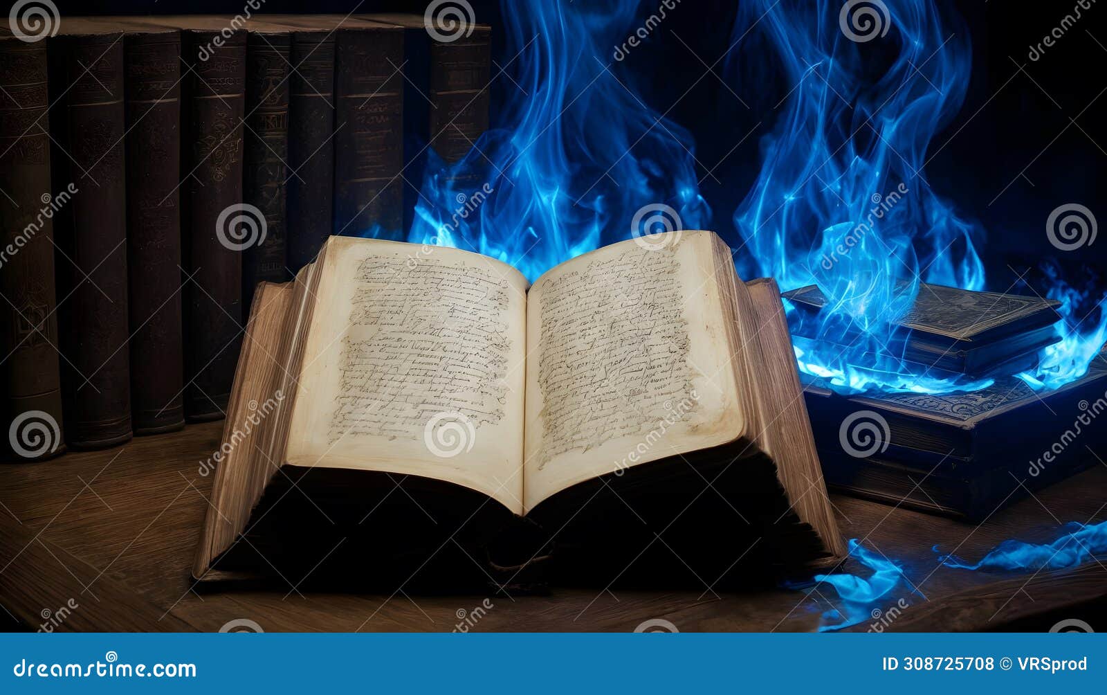 Ancient Script with Ethereal Blue Flames Stock Photo - Image of alchemy ...