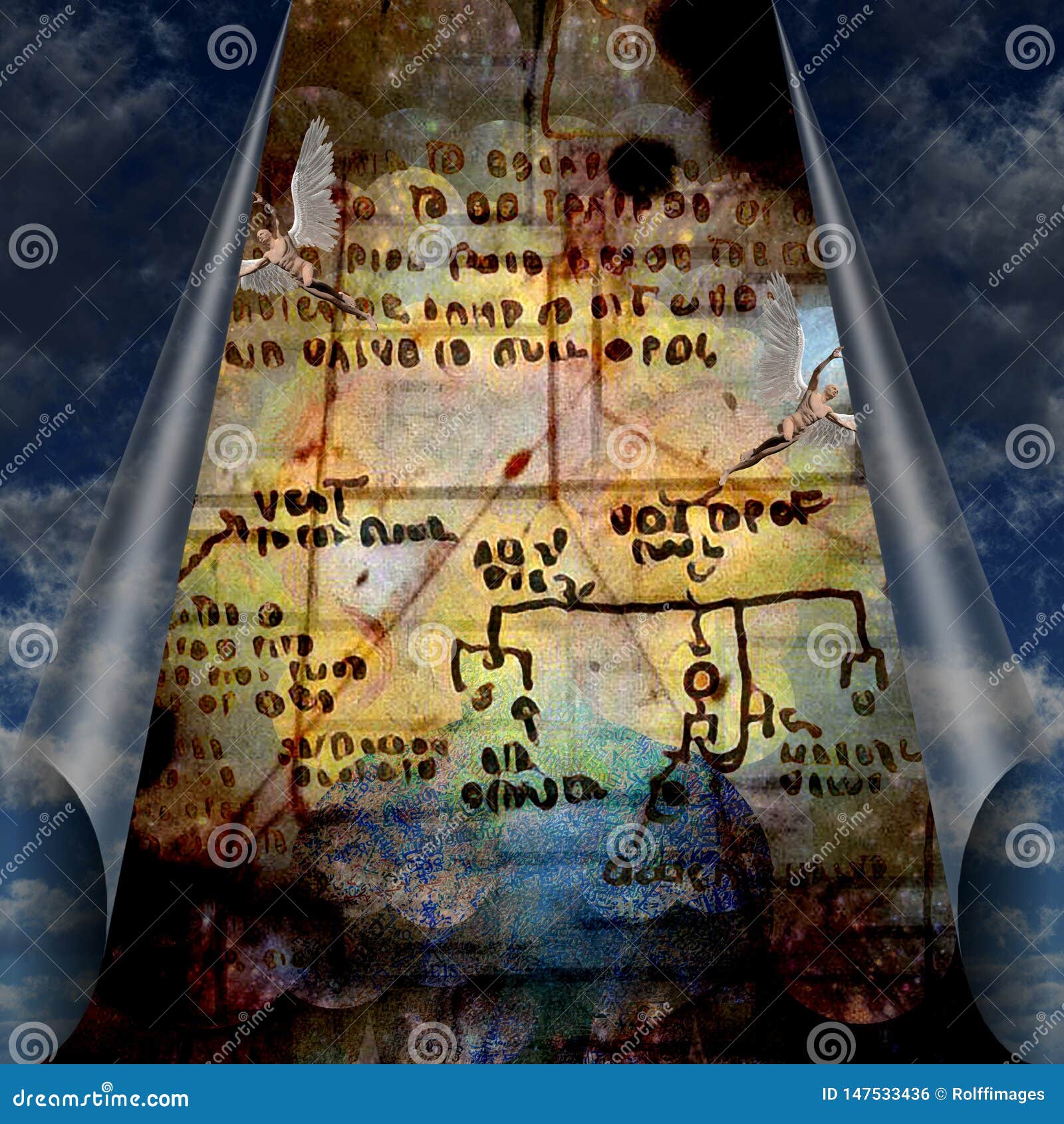 Ancient scripts stock illustration. Illustration of archangel - 147533436