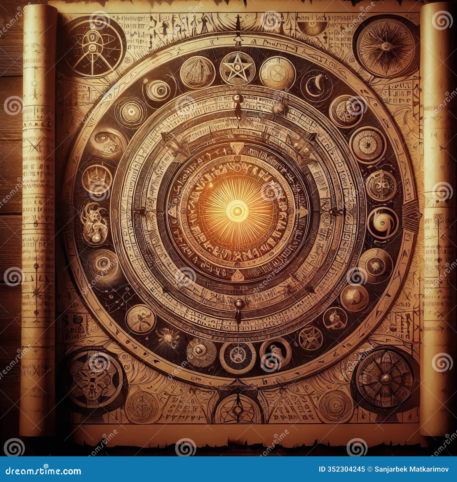 Ancient Scroll an Ancient Scroll with Mysterious Runes and Illus Stock ...