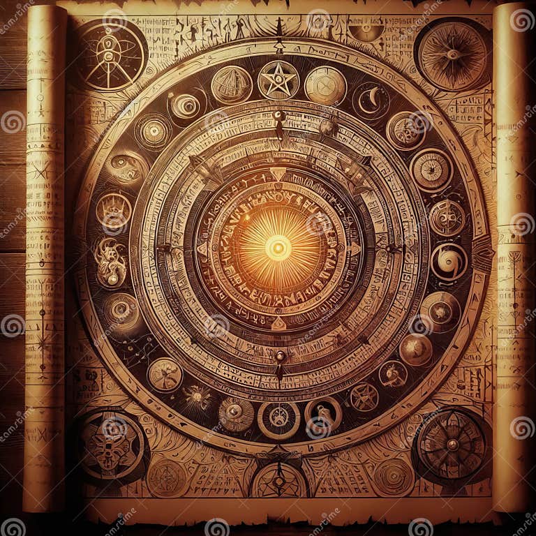 Ancient Scroll an Ancient Scroll with Mysterious Runes and Illus Stock ...