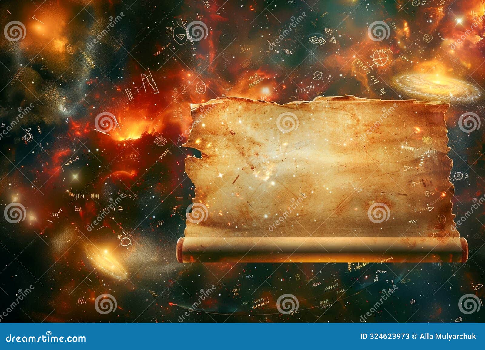 Ancient Scroll in a Cosmic Universe Stock Image - Image of scroll ...