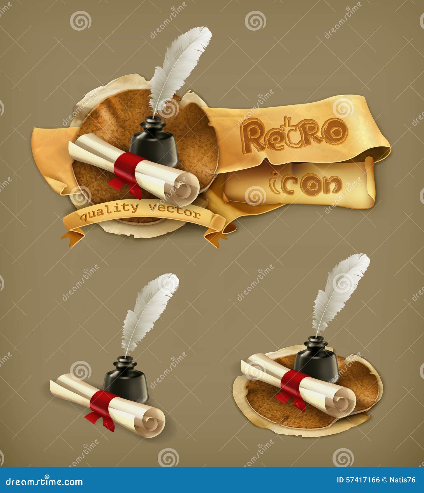 Ancient scroll and feather stock vector. Illustration of label - 57417166