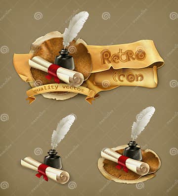 Ancient scroll and feather stock vector. Illustration of label - 57417166