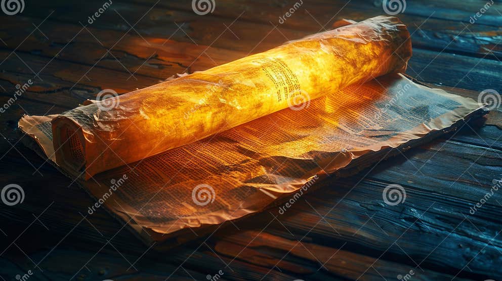 Ancient Scroll Illuminated by Candlelight on Rustic Wooden Surface at ...