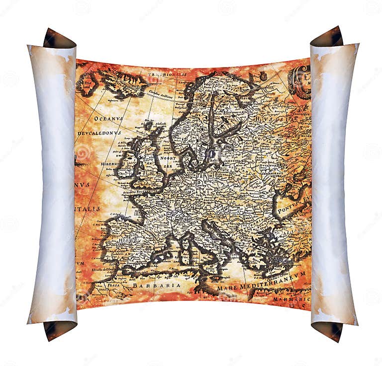 Ancient Scroll Map of Europe Stock Illustration - Illustration of ...
