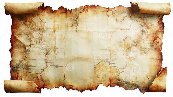 Ancient Scroll Map, Parchment Texture, Isolated White Background ...