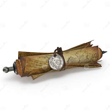 An Ancient Scroll of Parchment with Treasure Maps. Stock Illustration ...