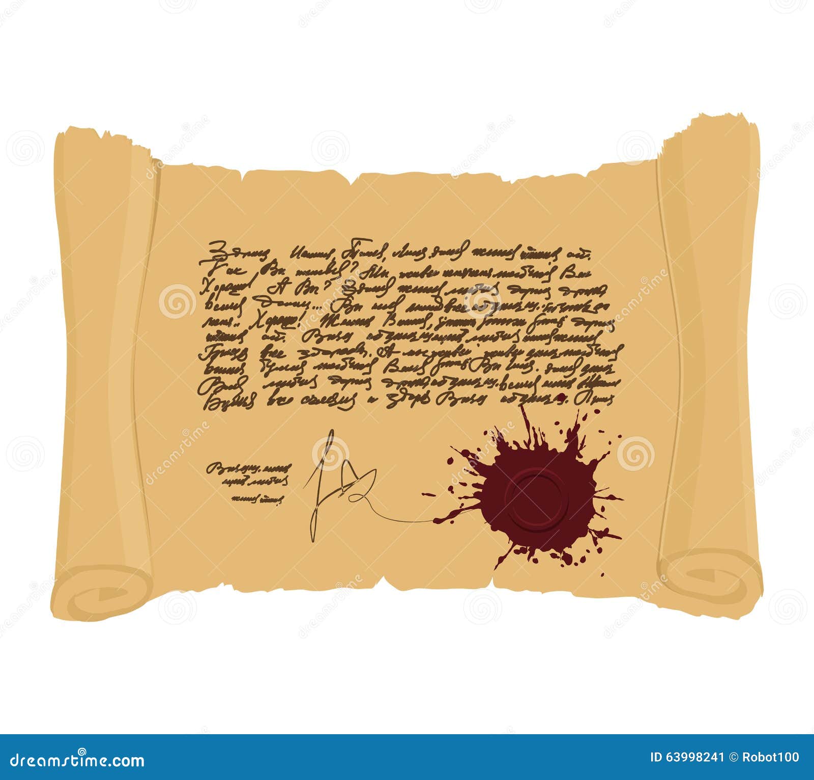 Ancient Scroll with Seal. Indefinite Abstract Text in Vintage S Stock ...