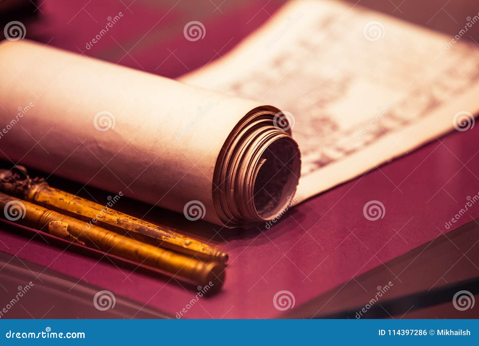 Ancient Scroll on the Table Close-up Stock Photo - Image of antique ...