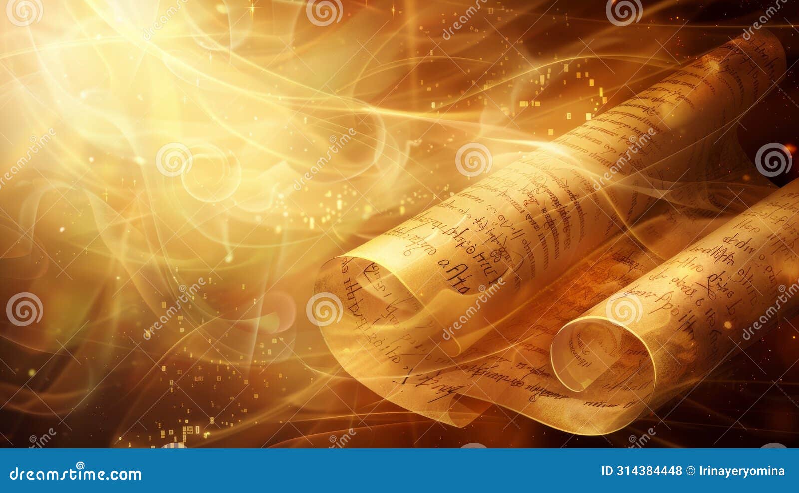 Ancient Scrolls of Sacred Knowledge Illuminated Stock Photo - Image of ...