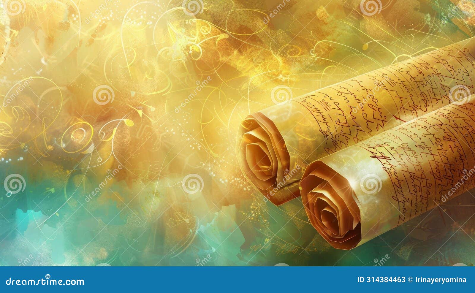 Ancient Scrolls of Sacred Knowledge Illuminated Stock Image - Image of ...