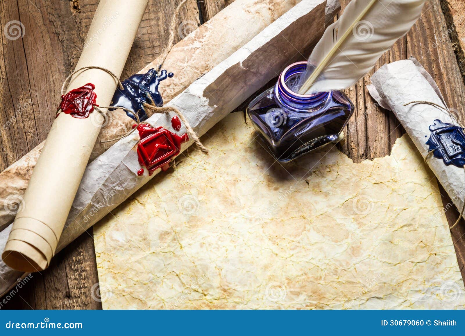 Ancient Scrolls Written with Ink and Feather Bird Stock Photo - Image ...