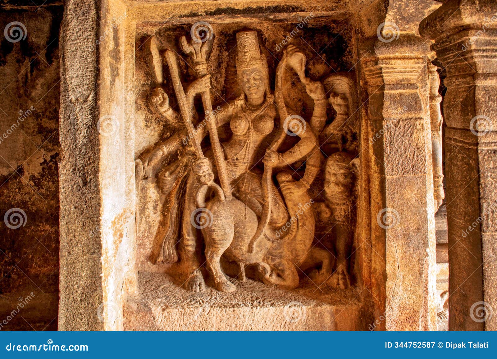 An Ancient Sculpture of Durga at Ravana Phadi Cave, Aihole Stock Image ...