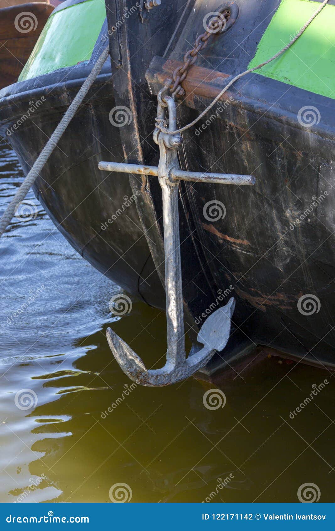 Ancient Sea Anchor Aboard A Boat On A Chain Stock Photo | CartoonDealer ...