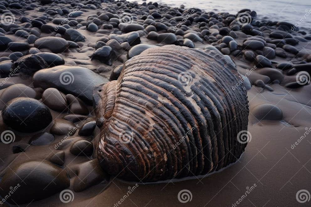Ancient Seashell Imprint on a Rocky Shore Stock Photo - Image of ...