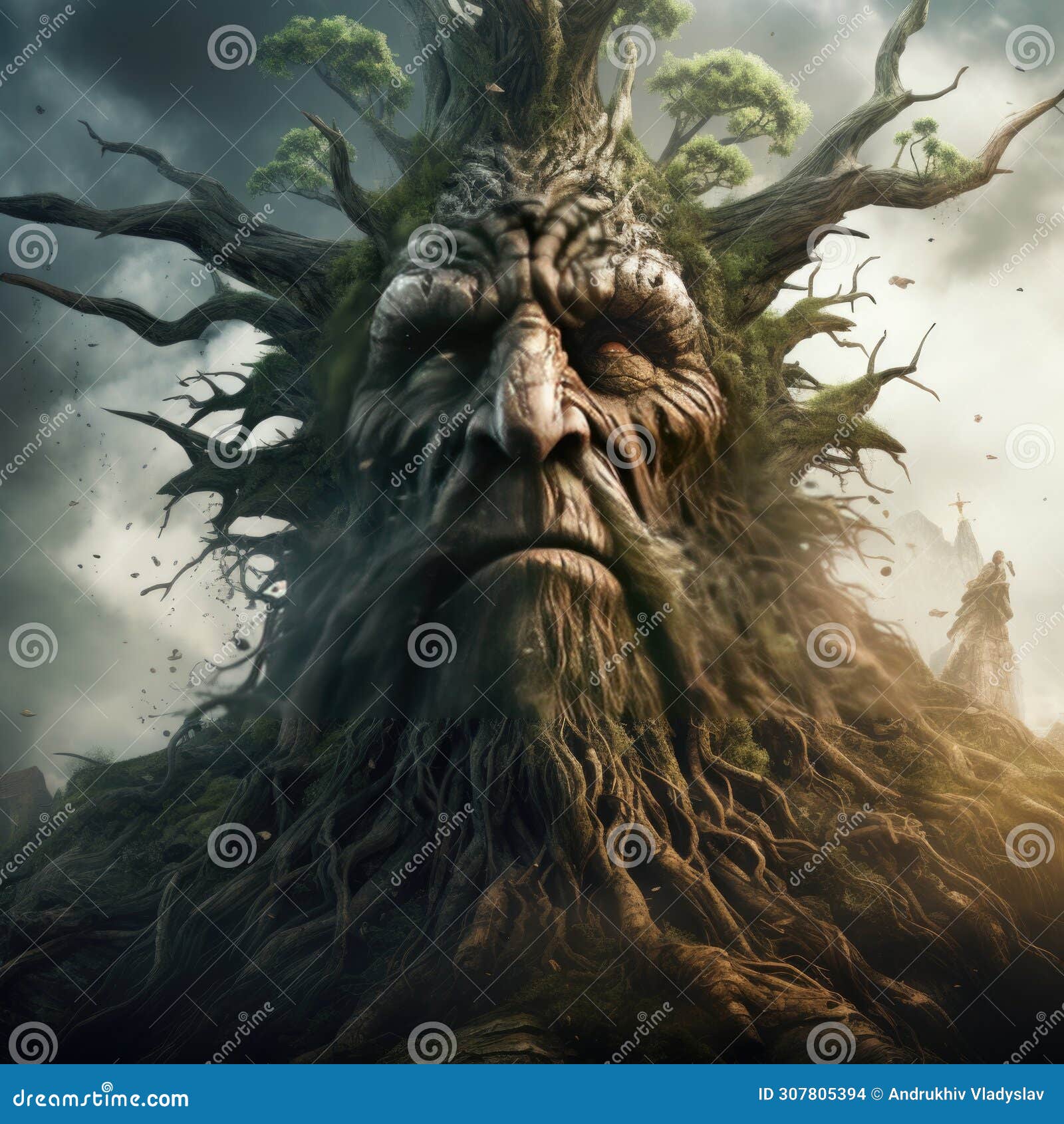 An Ancient Sentient Tree with a Face Stock Illustration - Illustration ...
