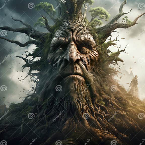 An Ancient Sentient Tree with a Face Stock Illustration - Illustration ...
