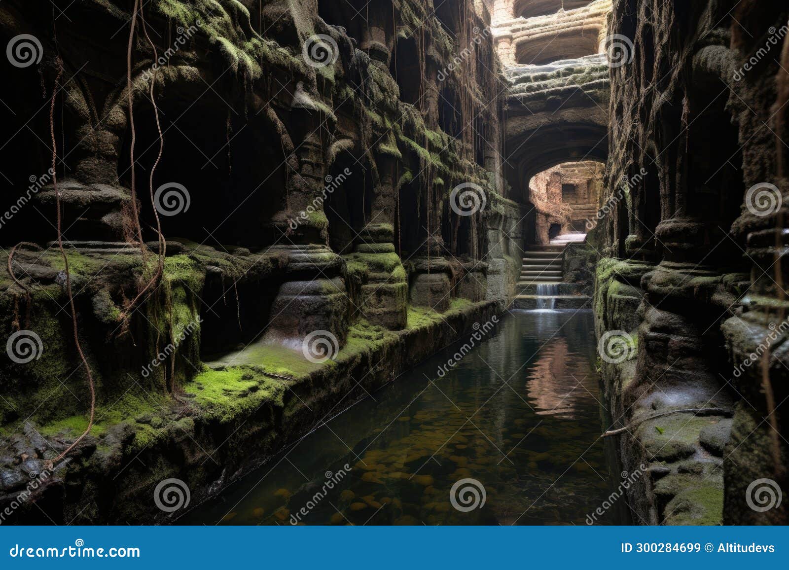 An Ancient Sewer System with Water Flowing through Stone Channels Stock ...