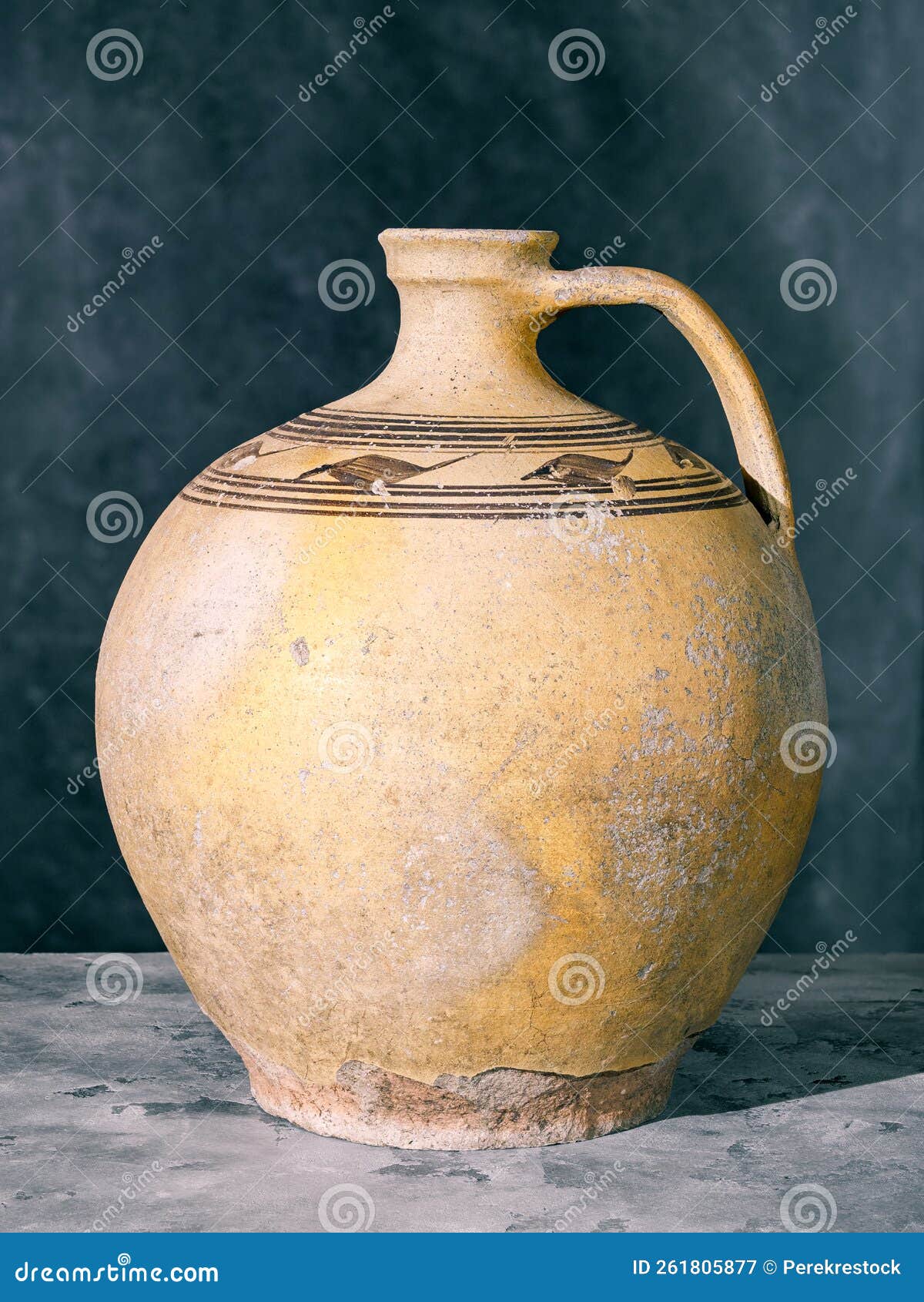 Ancient Shabby Ceramic Jug with Handle on a Concrete Surface Stock ...