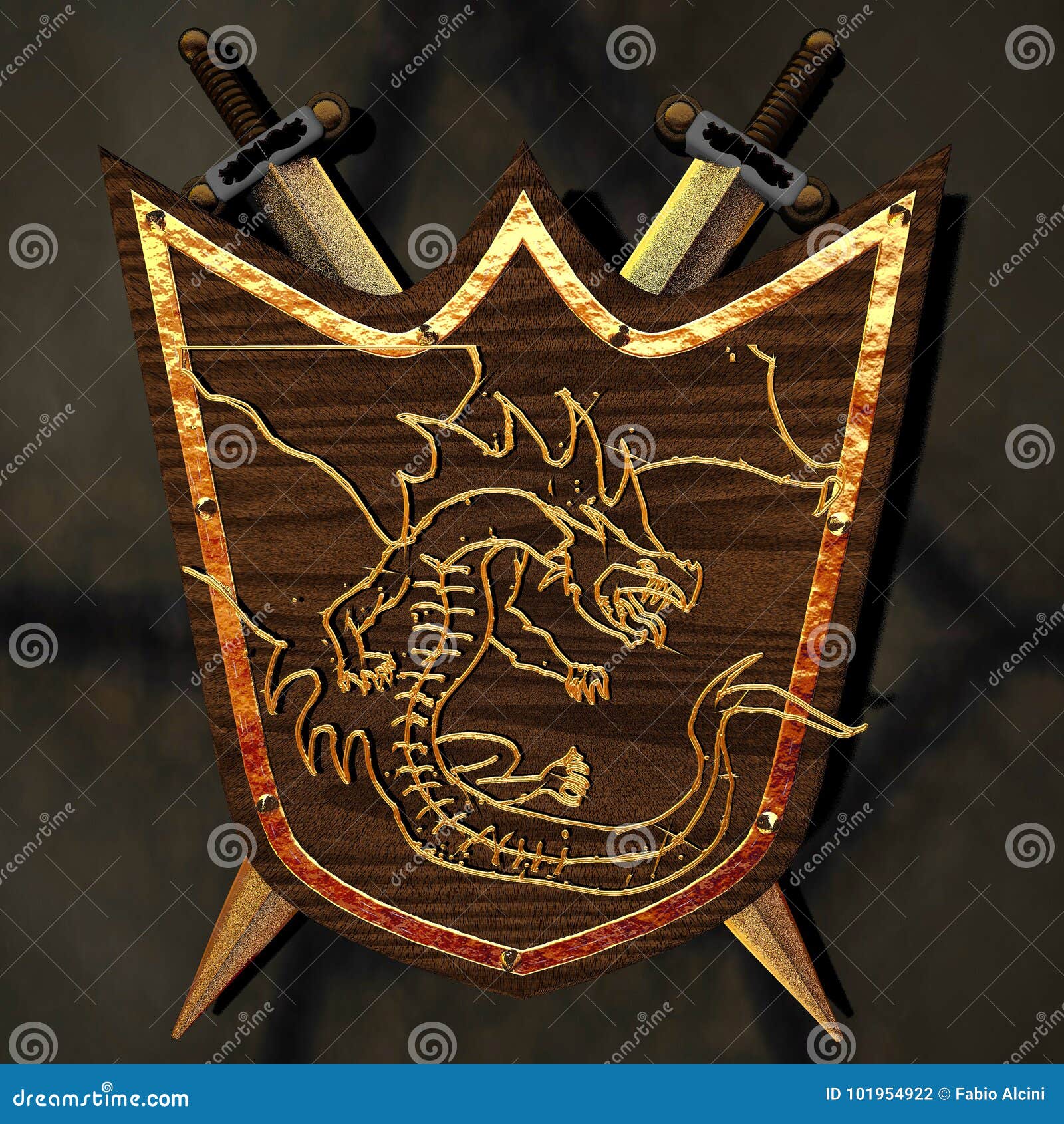 Ancient shield with dragon stock illustration. Illustration of royal ...